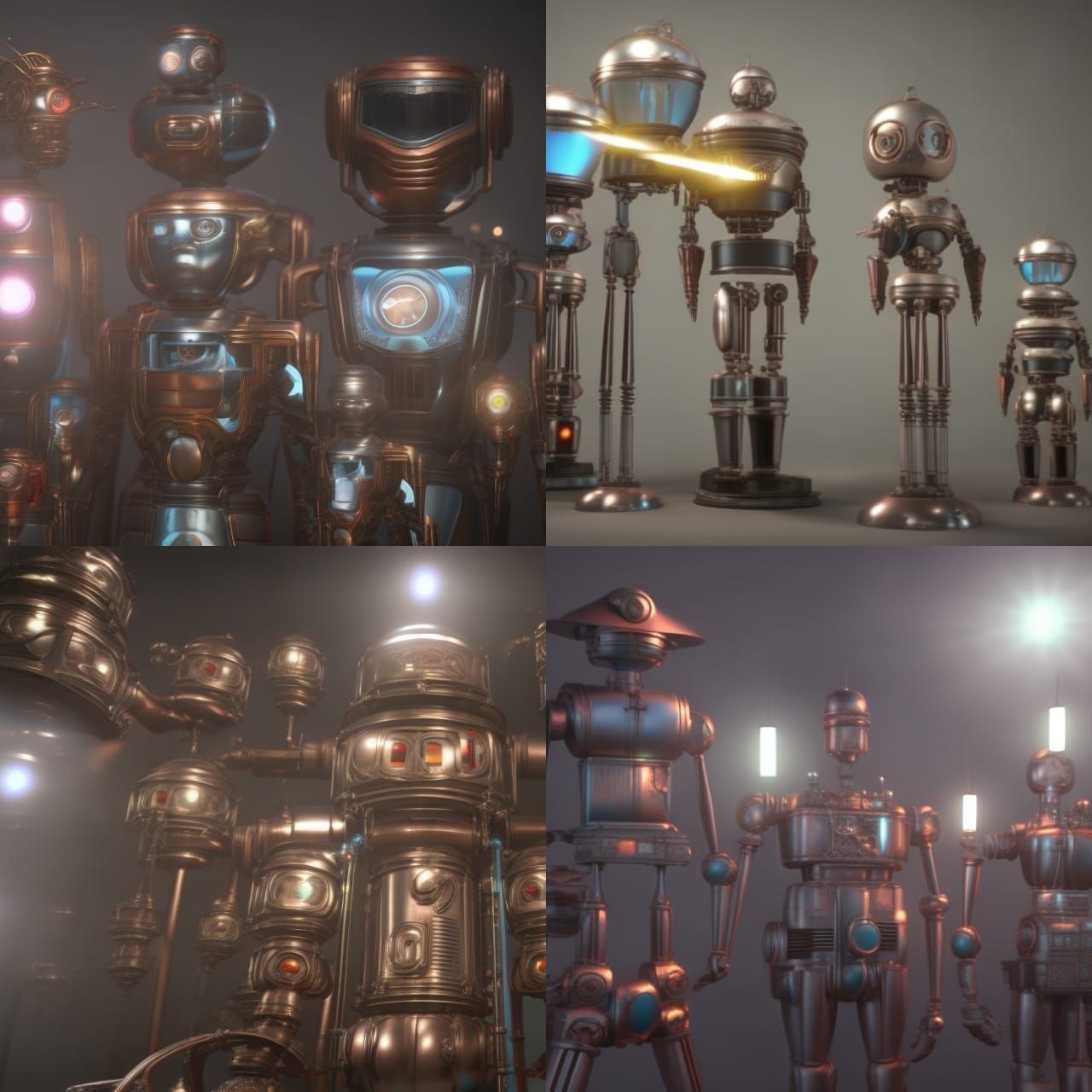 steampunk robots giving a robot puppet show hyperrealism photorealism ...