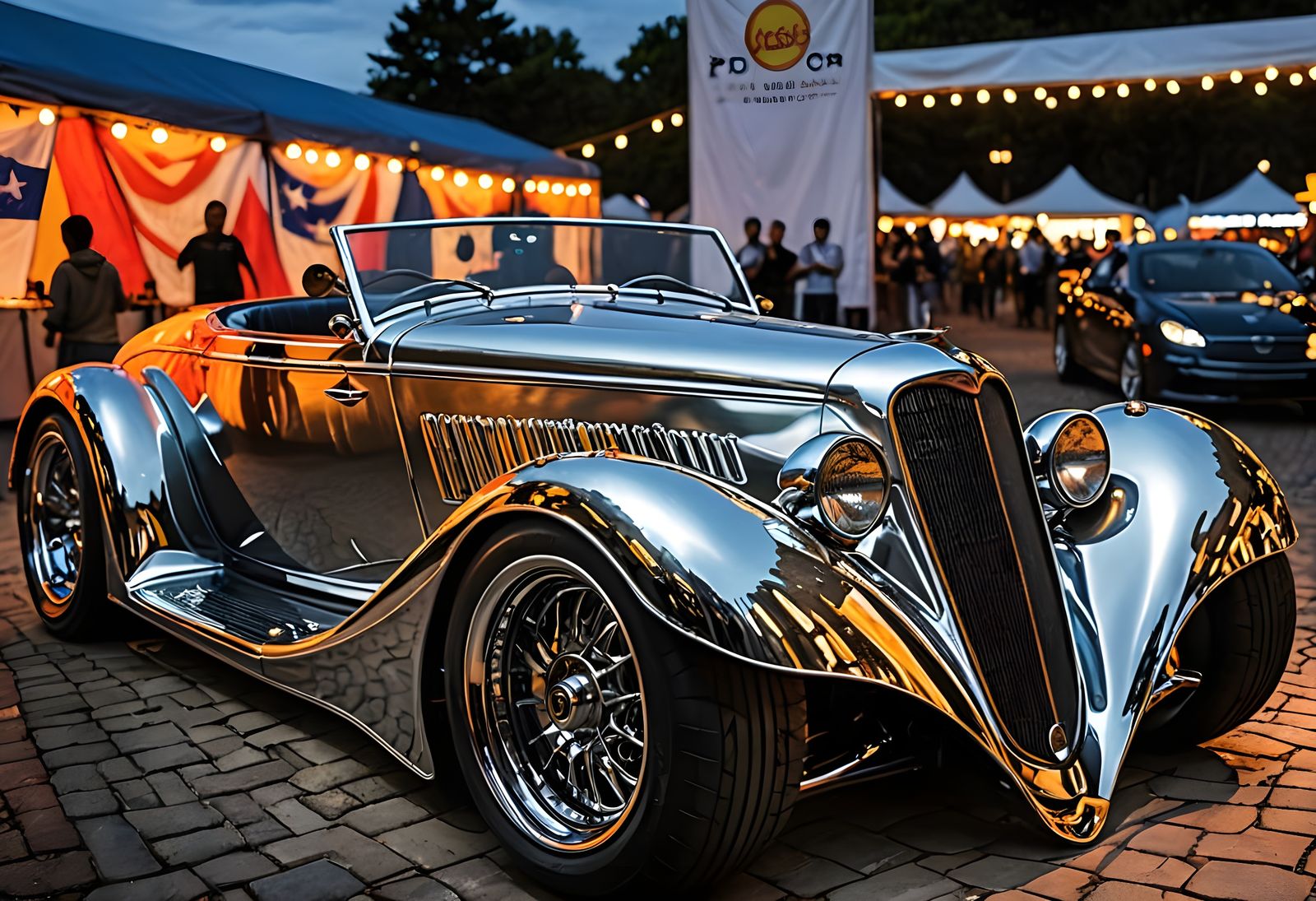 Modified Custom Car This custom car is showcased at a festival ...