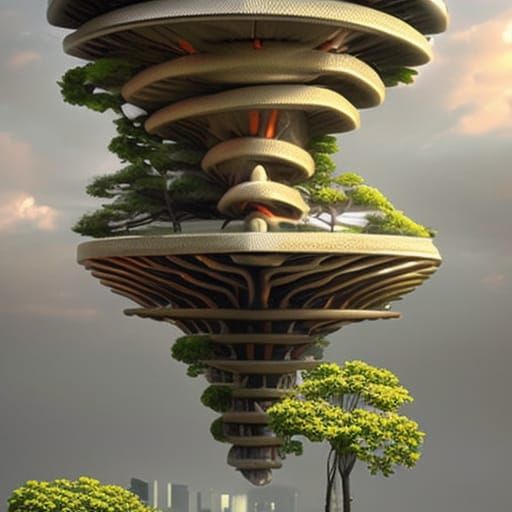 Floating tree house with circle terrace - AI Generated Artwork ...