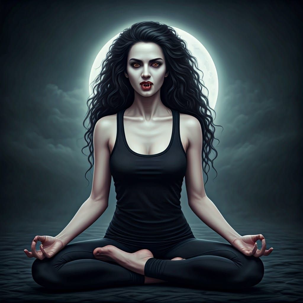 Female vampire doing yoga - Vampire Goddess in Moonlit Yoga