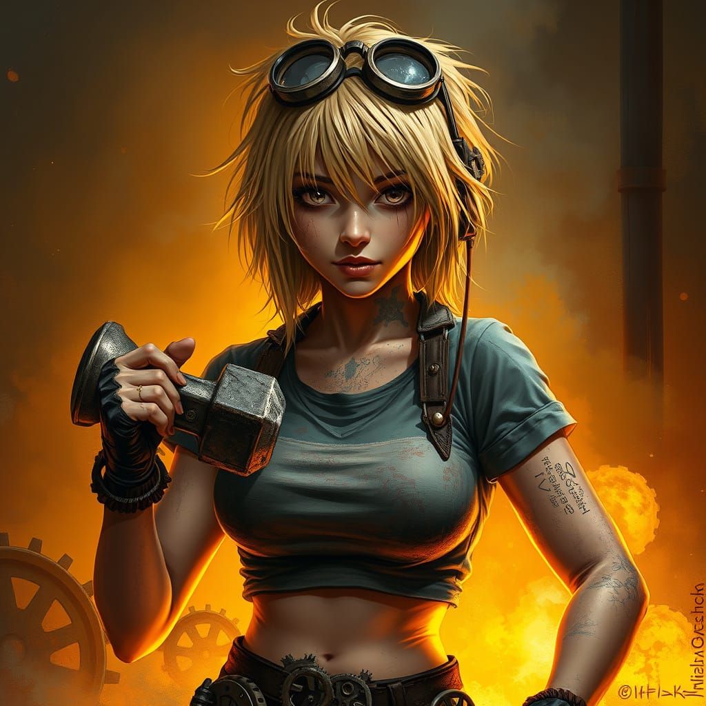 Erika cartoon - Steampunk Siren with Industrial Flair