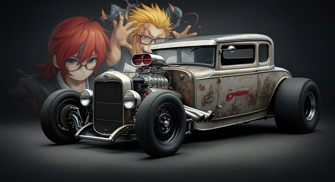 Vintage Hot Rod Dragster Concept Car in Anime Styl... - AI Art