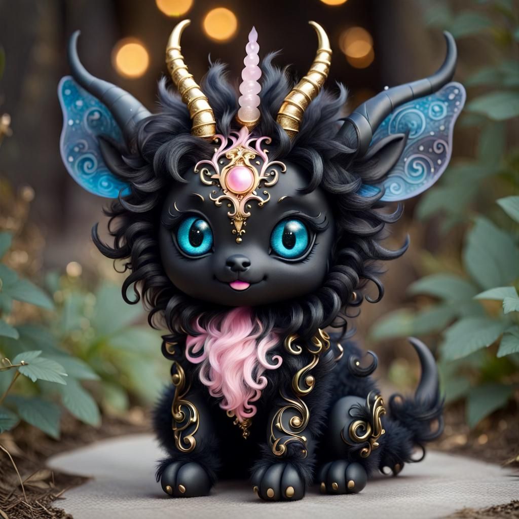 An adorable black fuzzy little ornate swirly gothic creature - AI ...