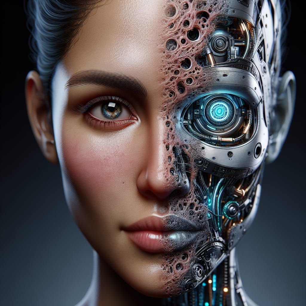 A hyper-realistic and highly detailed cybernetic portrait of a human ...