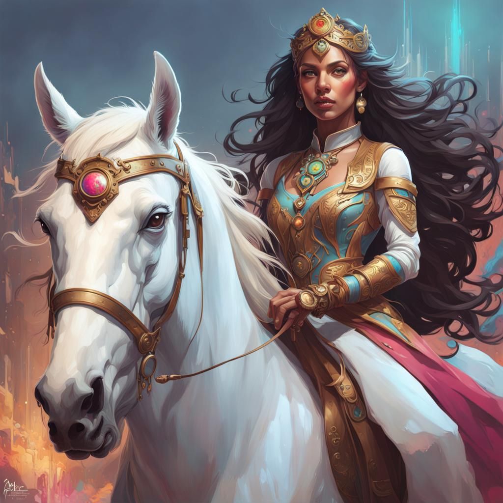 A pretty women warrior riding white horse - AI Generated Artwork ...