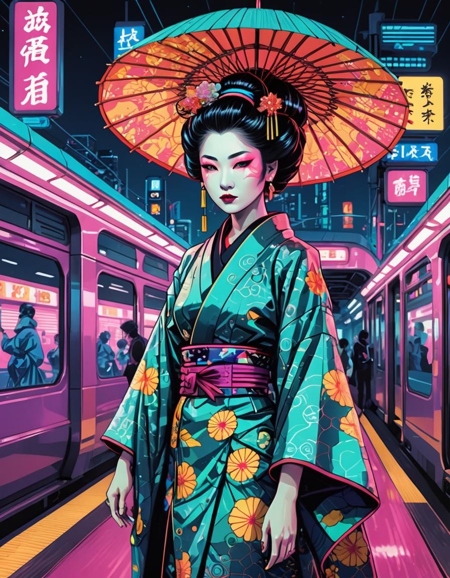 Neon Geisha - AI Generated Artwork - NightCafe Creator