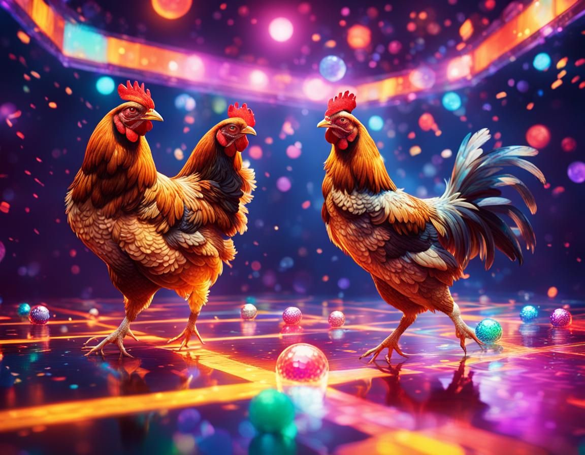 chickens dancing on a disco dancefloor discoball - AI Generated Artwork ...