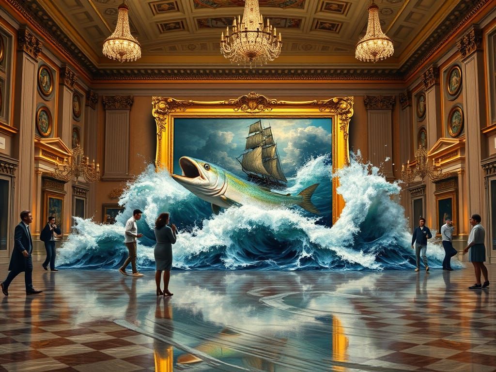 Surreal Museum Scene in Baroque Style - AI Art