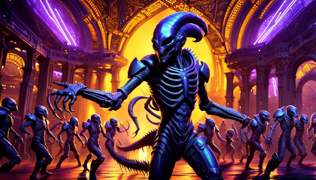 Xenomorphs dancing in the fest - AI Generated Artwork - NightCafe Creator