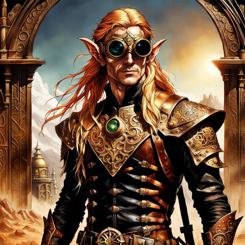 Steampunk Elf in Warm Golden Light - AI Art