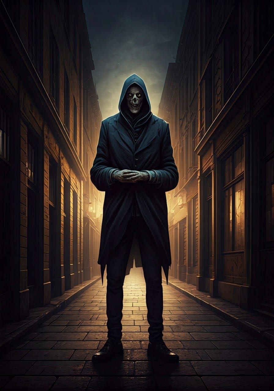 Fine detailed+Horror:"Phantoms." street art, color corrected concrete ...