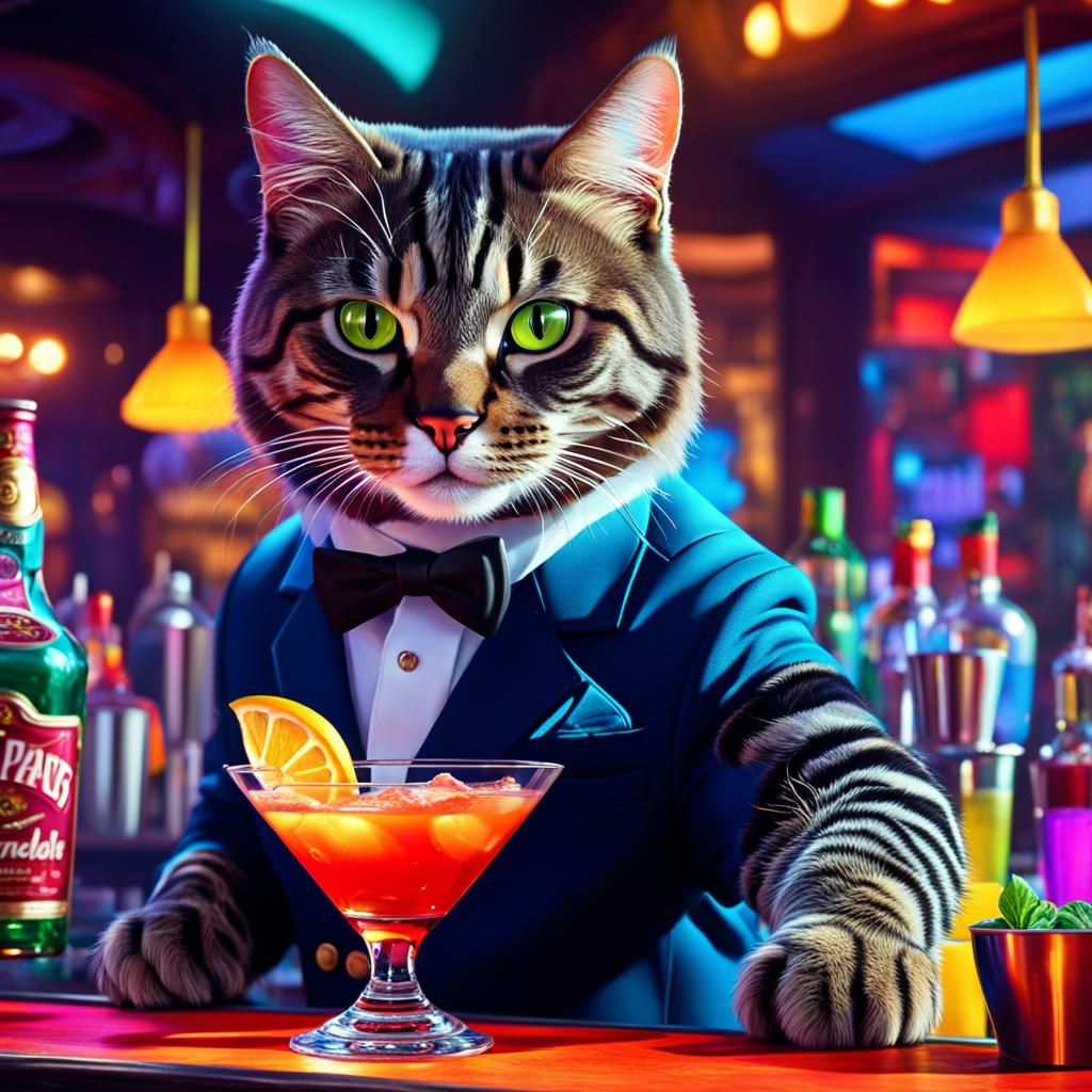 A cat bartender making a delicious cocktail 8k resolution concept art ...