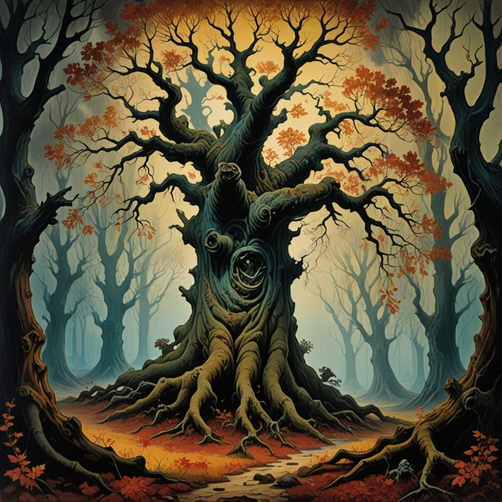 Surrealist Tree of Mysterious Connection in a Drea... - AI Art