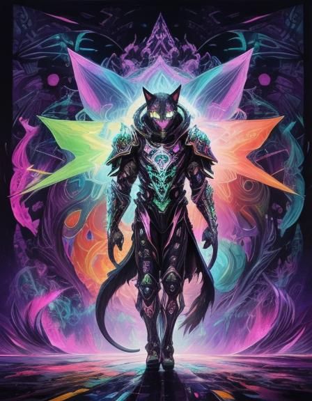 (Hyper detailed creepy demon cat with imaginative armor in psychedelic ...