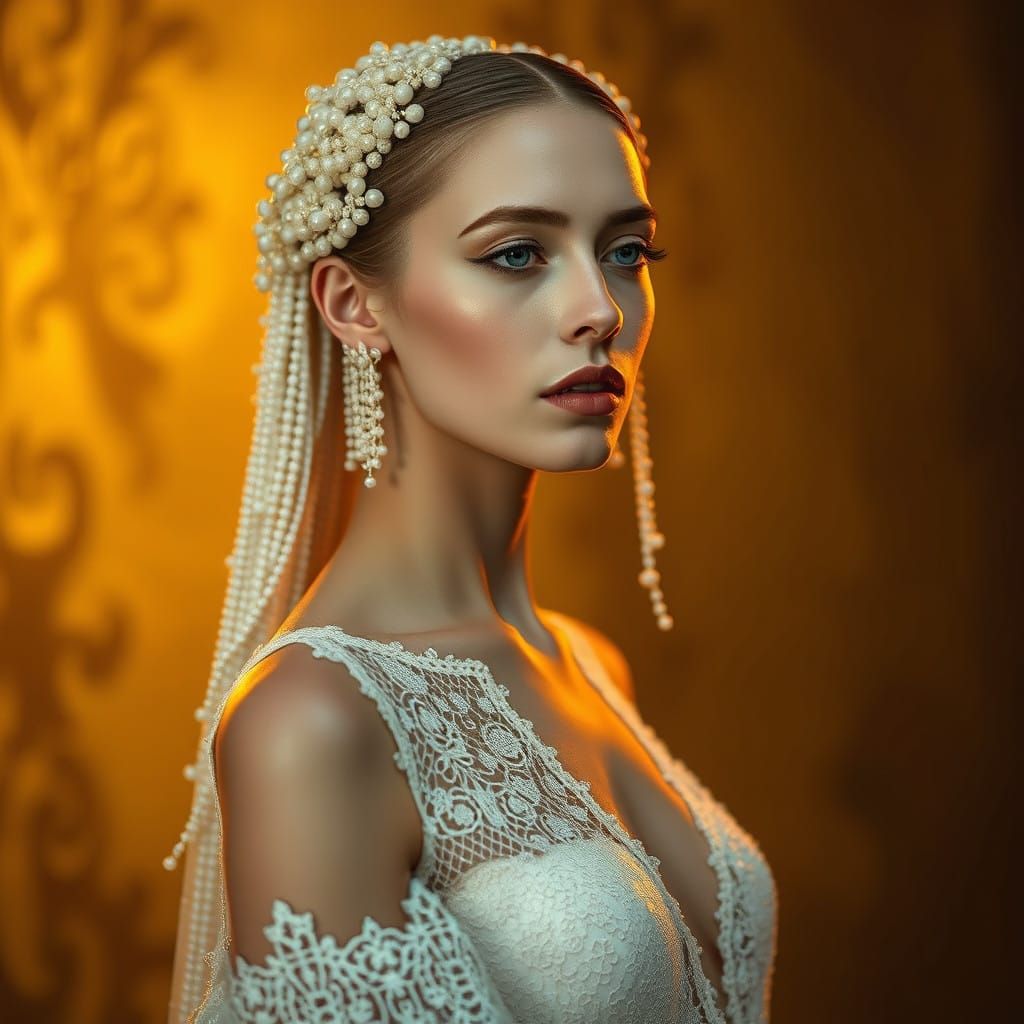 Elegant Alabaster Beauty in Regal Attire - AI Art