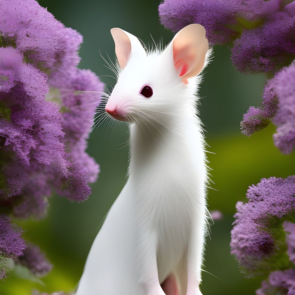 long skinny albino rat with long ears and long fluffy tail ...