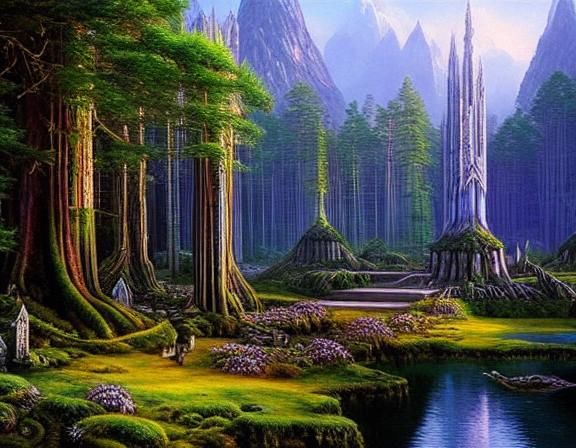 Elven palaces in the ancient forest, Tolkien, Silmarillion ...