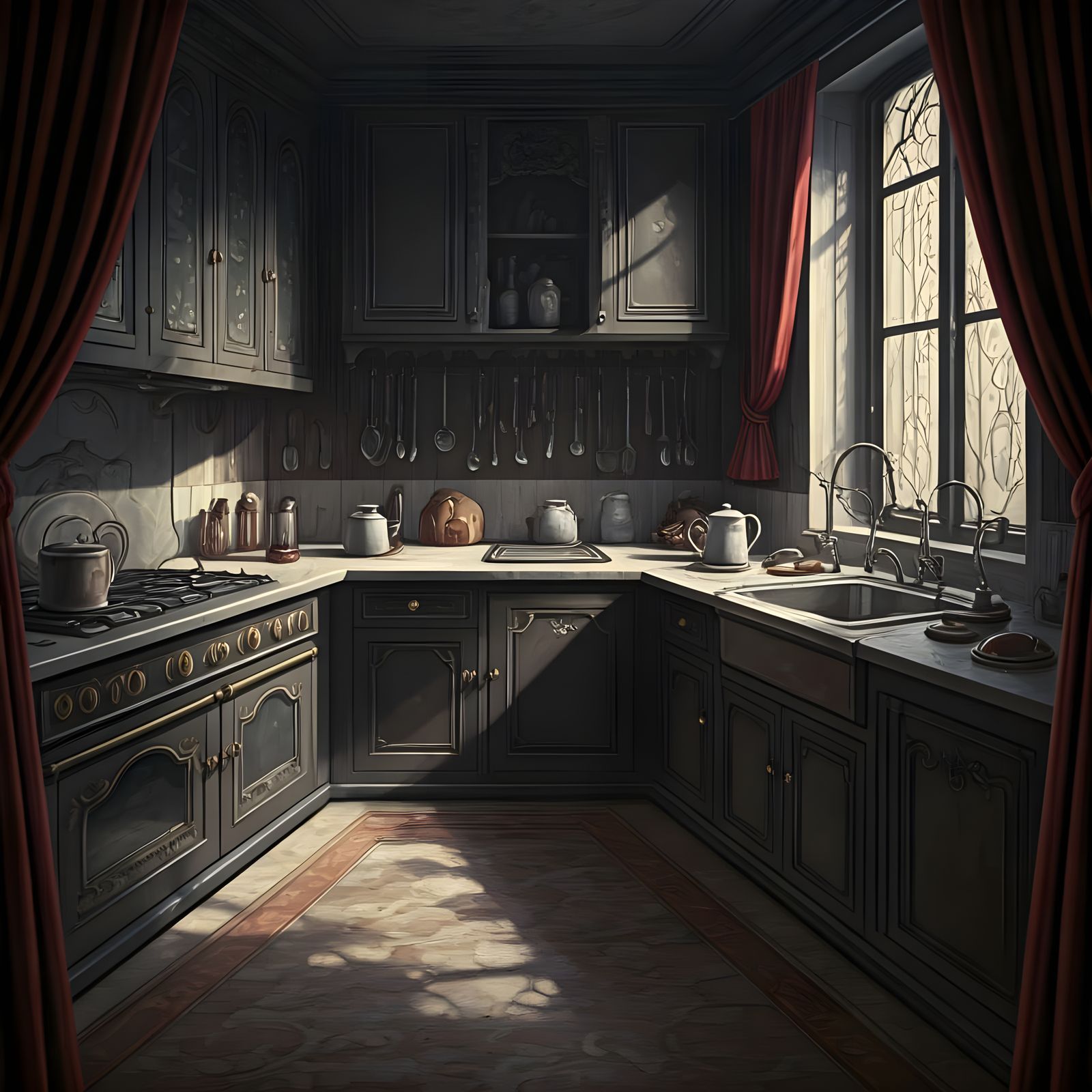 Gothic Academic Vampire Kitchen in Dark Hyperreali... - AI Art