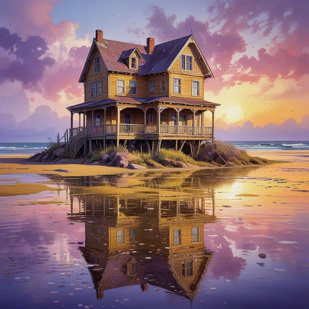 Neo-Impressionist Watercolor of a Rickety Island H... - AI Art