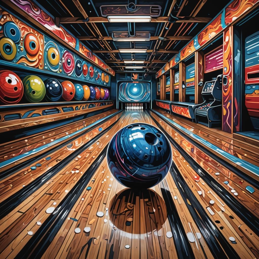 Cosmic Bowling Night - Bowling Ball with Eyes: Abstract Art