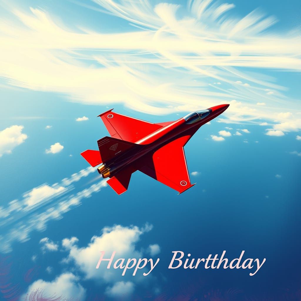 Sleek Fighter Jet Soars Through Cloudy Blue Sky in... - AI Art