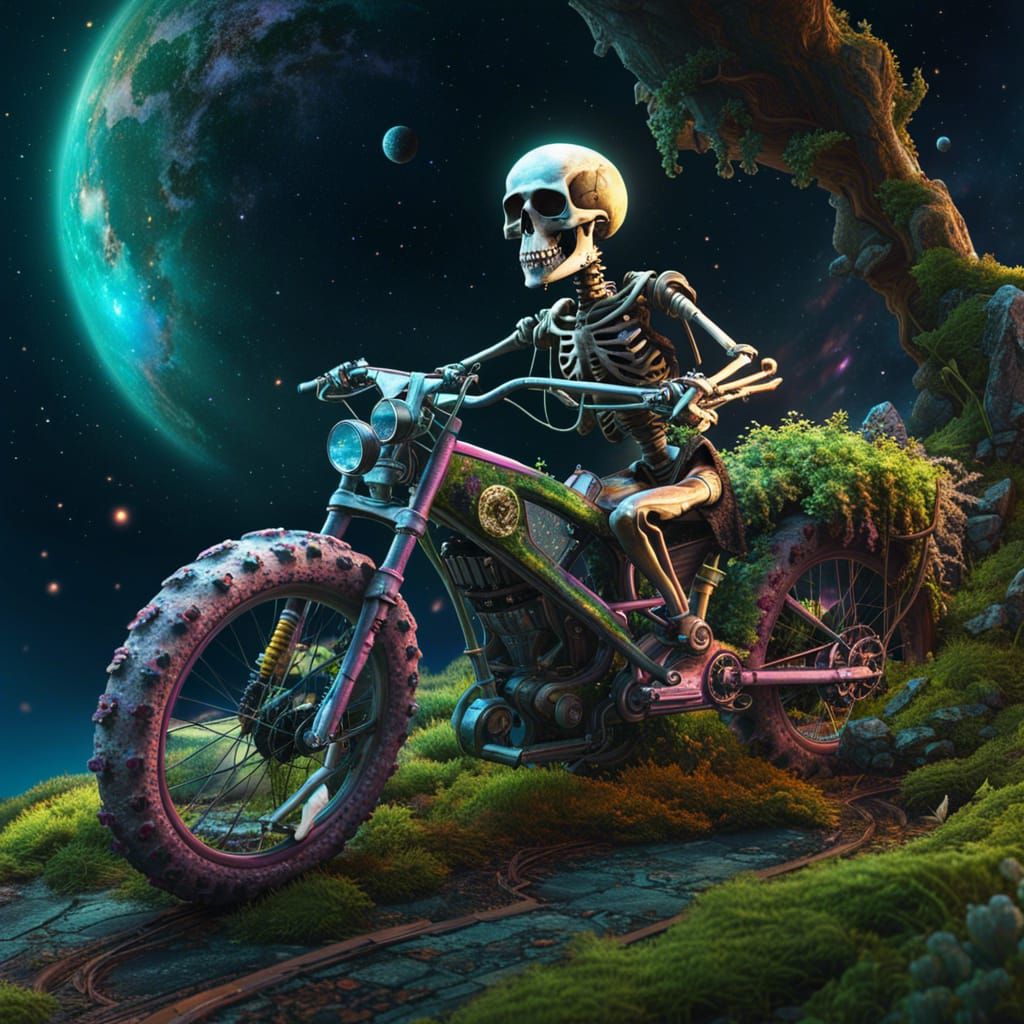 Skeleton Riding a Motorbike - AI Generated Artwork - NightCafe Creator