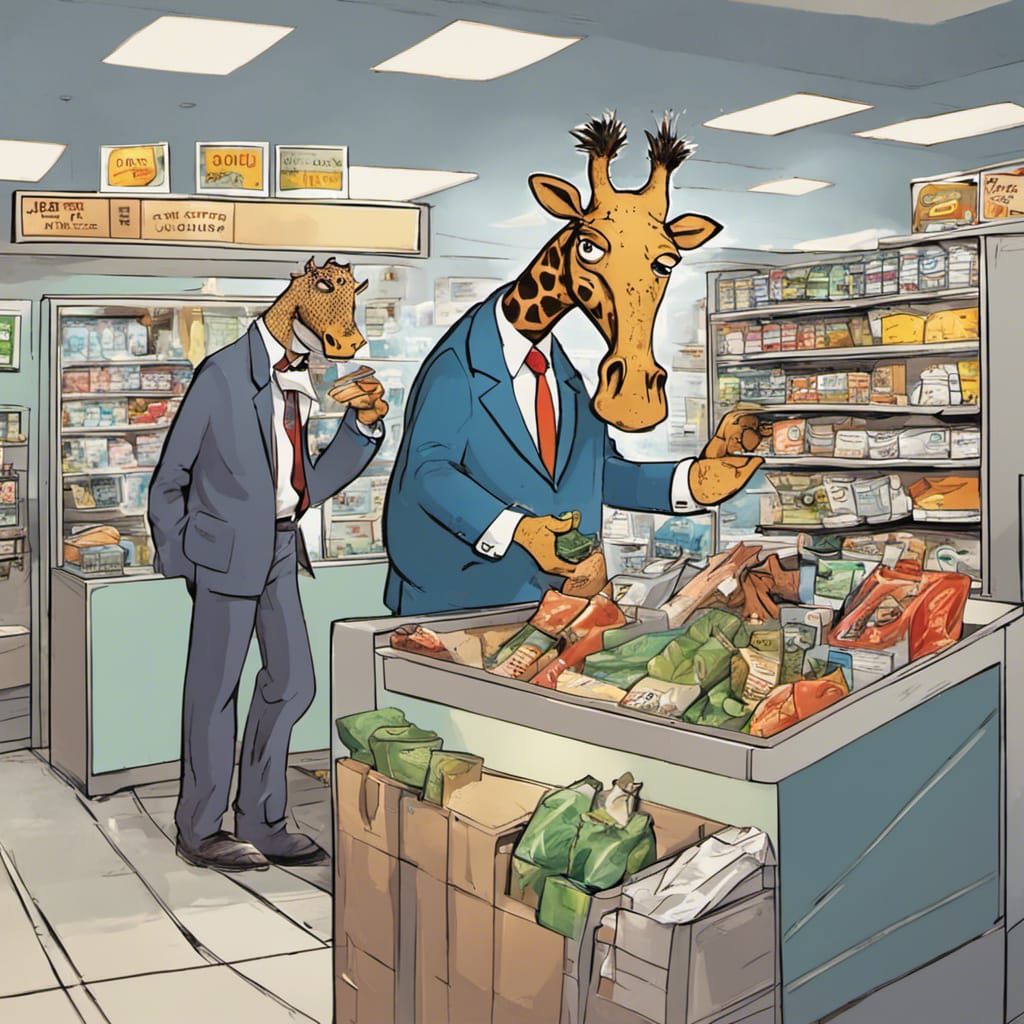 Comic book art, scene at a cashier counter in a supermarket ...