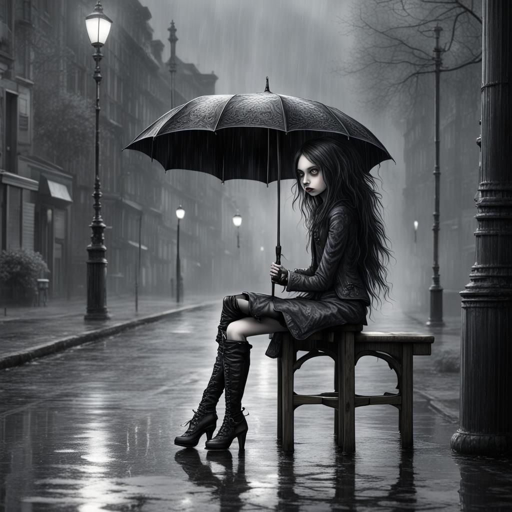Goth Girl In Rain - AI Generated Artwork - NightCafe Creator