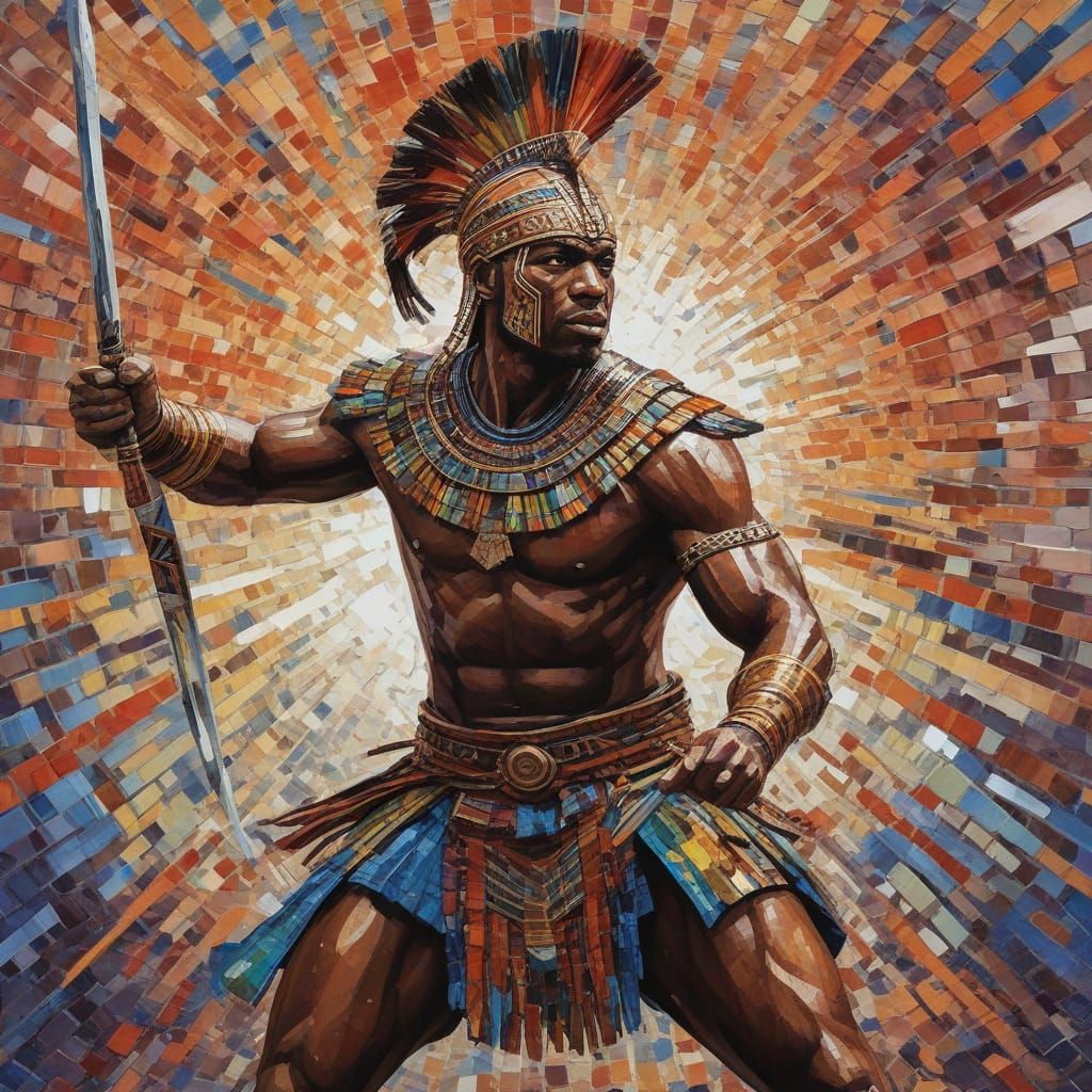 Fierce Zulu Warrior in Vibrant African Patterns - AI Art