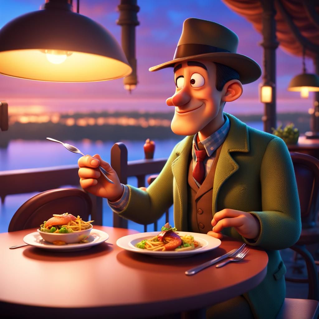 the detective is eating his favorite dish in a restaurant beside the ...