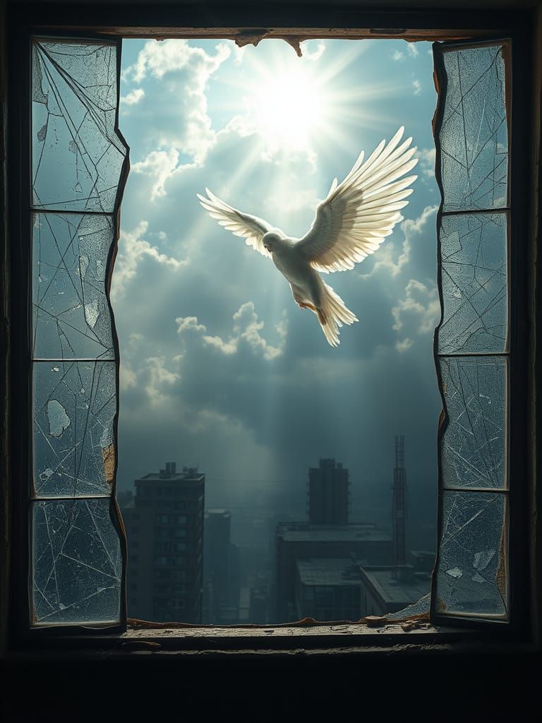 Вид из окна - Ethereal Angel soars over a Desolate Urban Re...