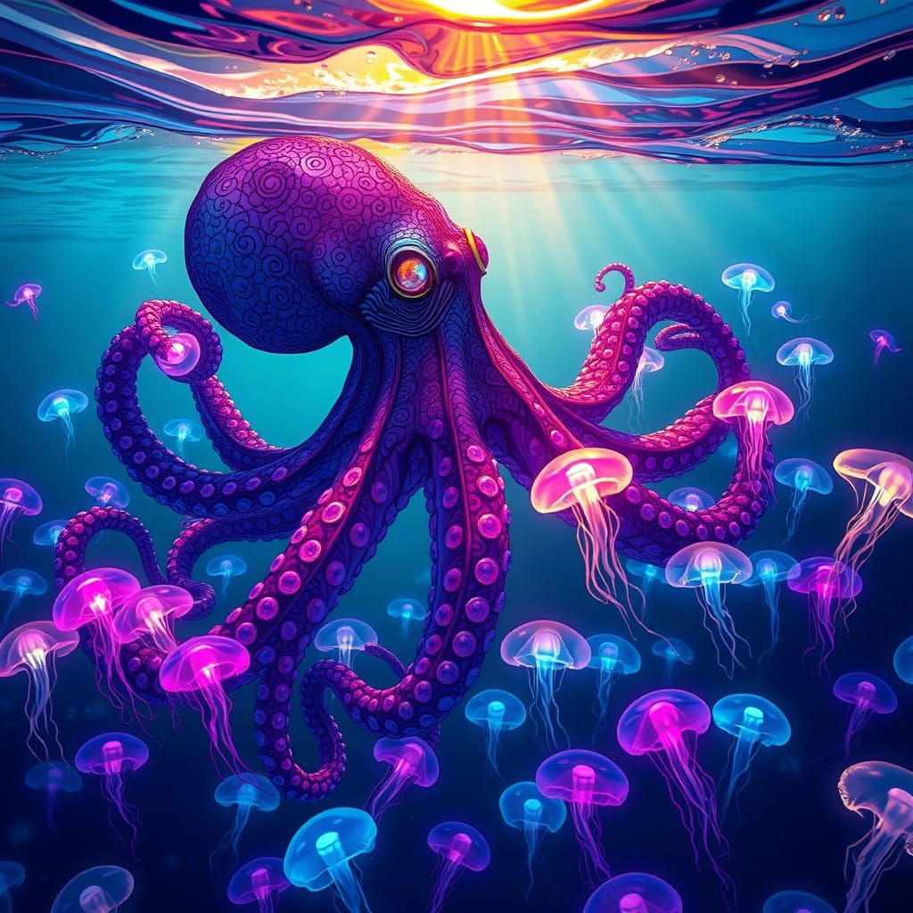 Glow of the Deep - Glowing Oceanic Encounter in Surreal Stai...