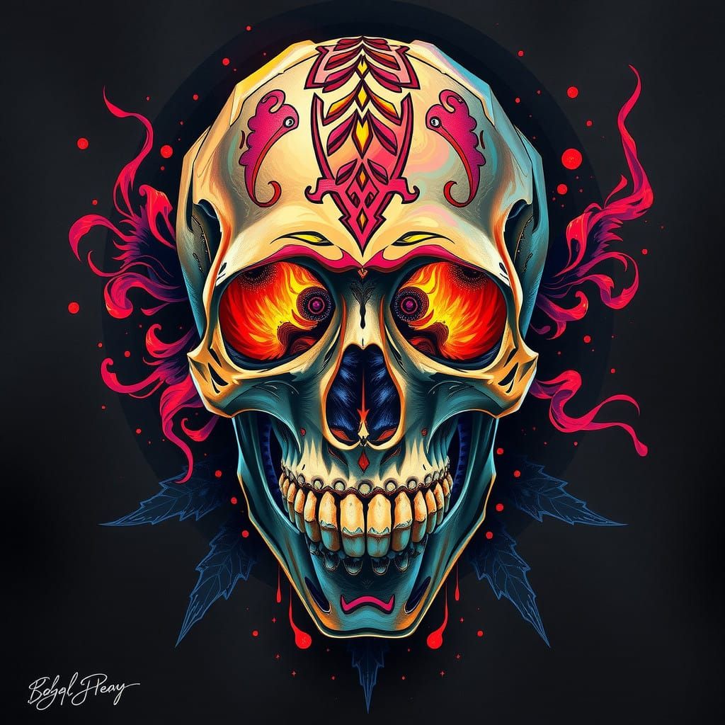 Surreal Skull Art in Wet Brush Style - AI Art