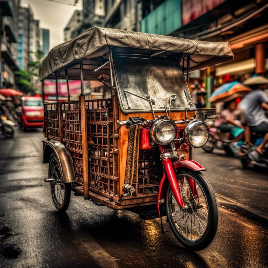 Repurposed motorcycle in an Asian street - AI Generated Artwork ...