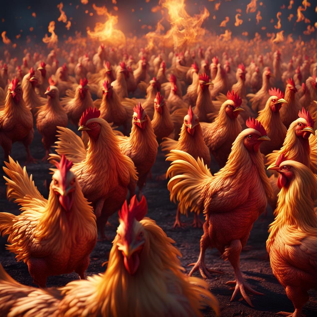 Ten thousand rubber chickens on fire - AI Generated Artwork - NightCafe ...