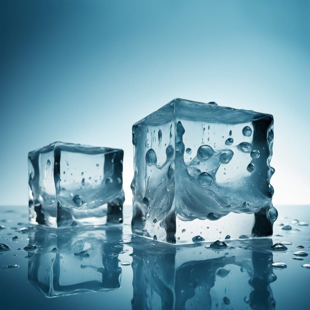 Water. Sweating ice cube. - Surrealistic Close-Up of a Melti...