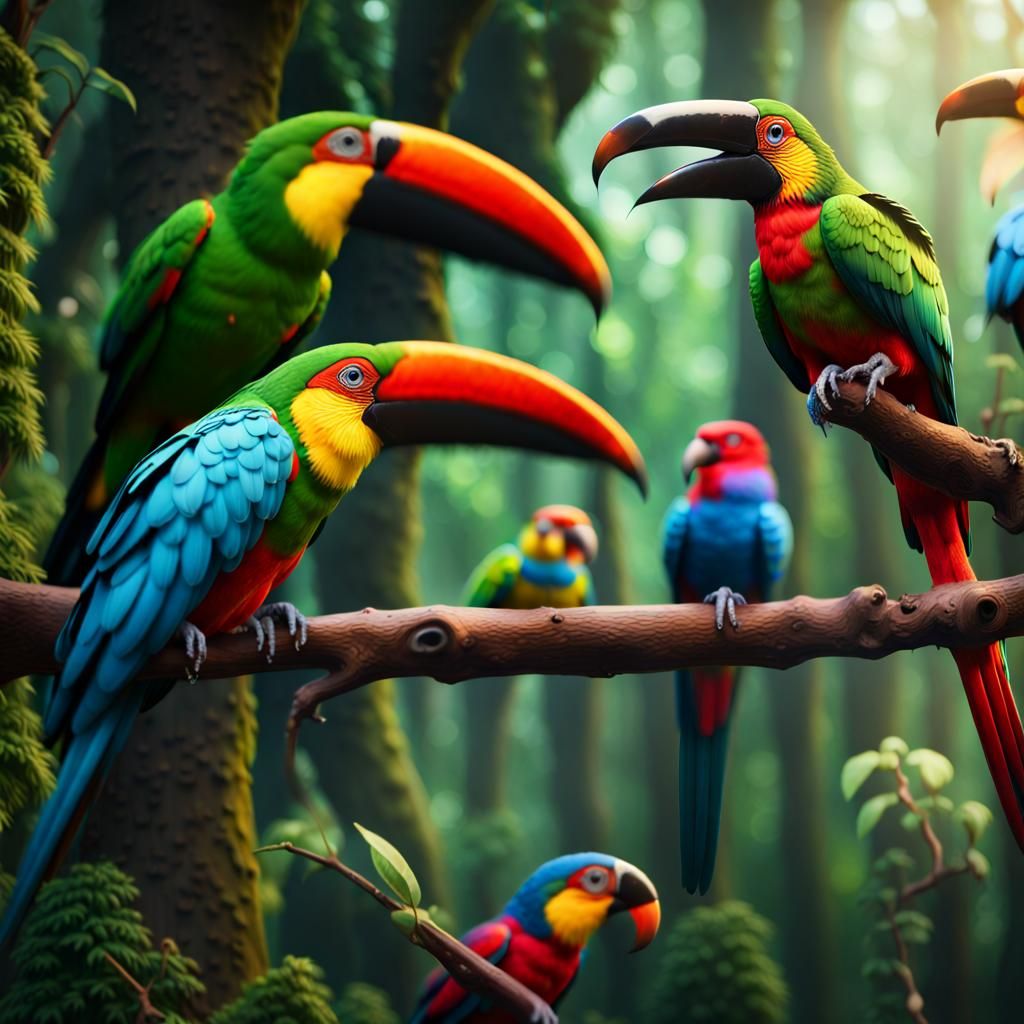 a forest full of Parrots and toucans - AI Generated Artwork - NightCafe ...
