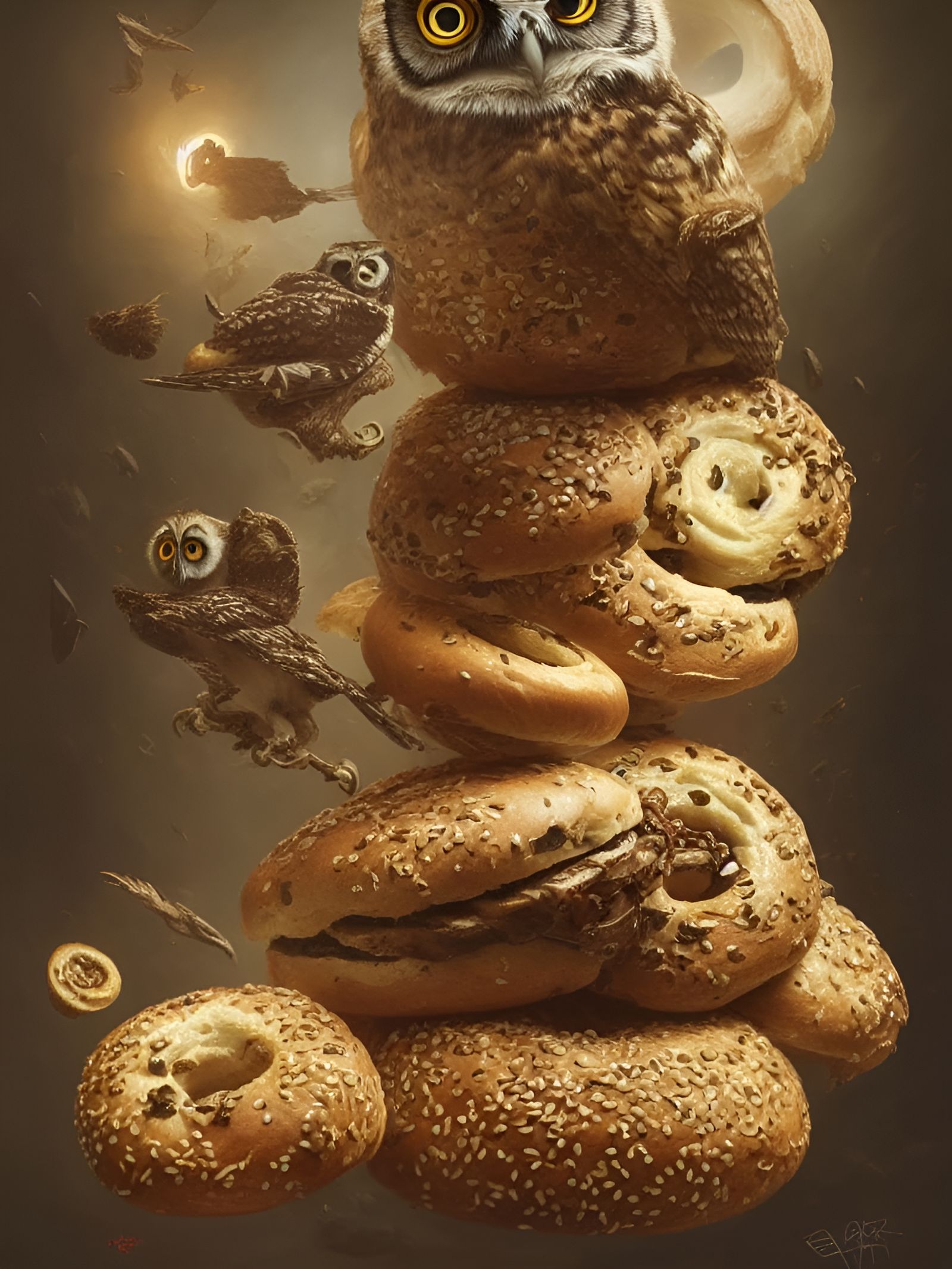 Owls and Bagels - AI Generated Artwork - NightCafe Creator