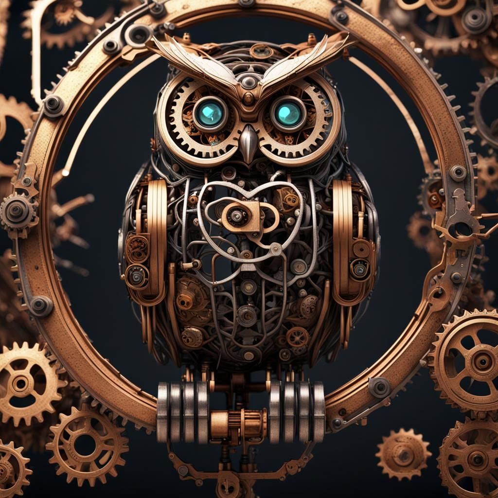 steampunk mechanical owl made of wires, gears, springs, and sprockets ...