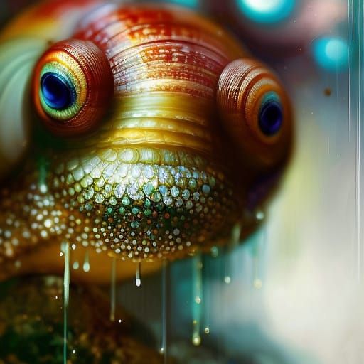 "close up portrait of smiling snail with glubby eyes", overdetailed ...