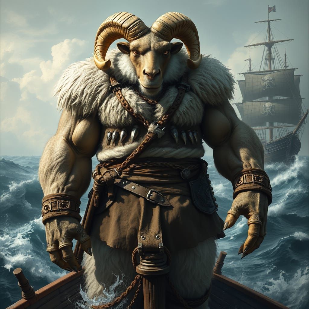 Muscled Ram-Human Hybrid Pirate Lord - AI Art