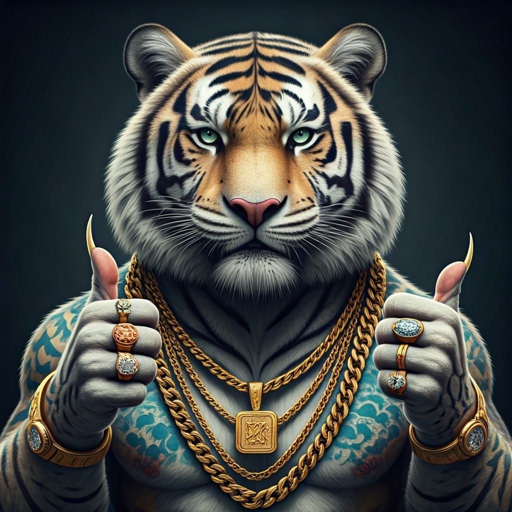 Confident White Tiger Rapper Exudes Swagger in Rea... - AI Art