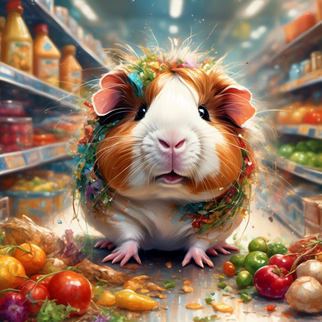 A Guinea Pig in the style of shopping at a grocery store - AI Generated ...