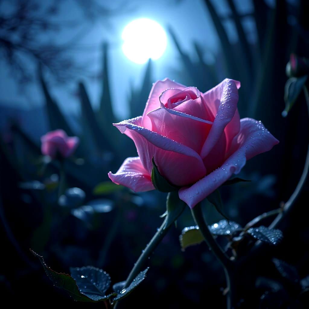 Moonlit Rose: A Dark Romantic Close-Up - AI Art