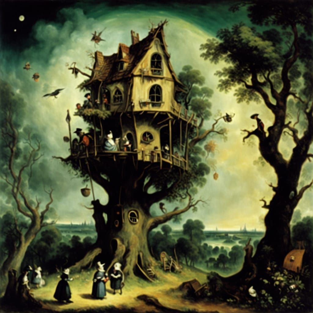 Enchanted Treehouse in Whimsical Gothic Style - AI Art
