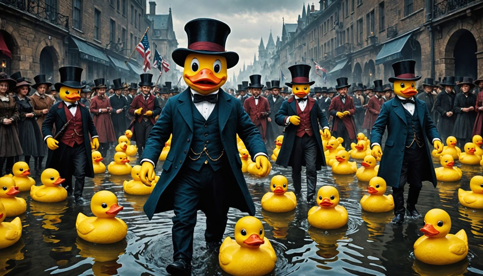 Rubber Duck Parade in Vibrant, Dark Fantasy Style - AI Art