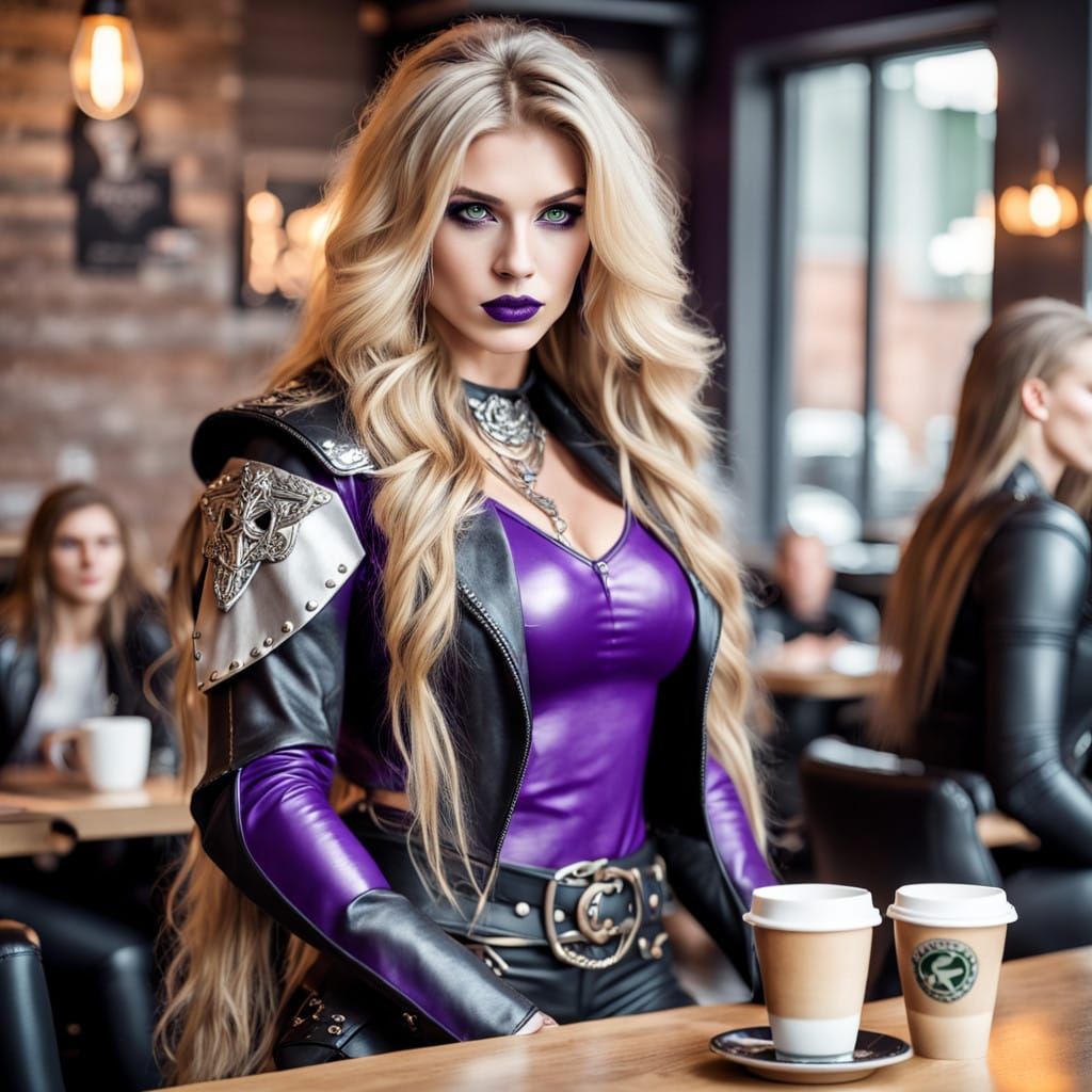 Golden Valkyrie in Leather Rocker Gear - AI Art