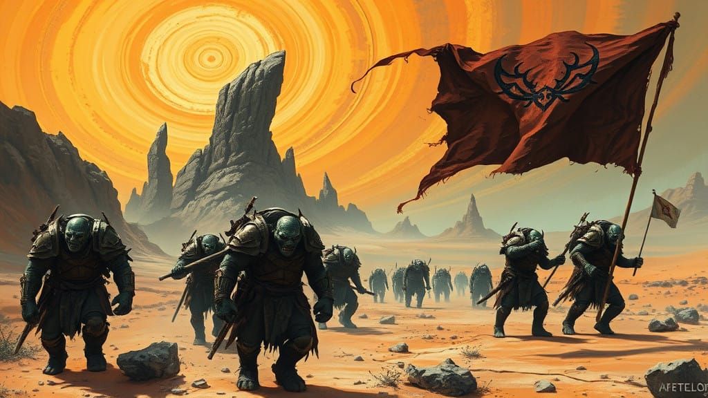 Orcs Trek Through a Surreal Post-Apocalyptic Deser... - AI Art