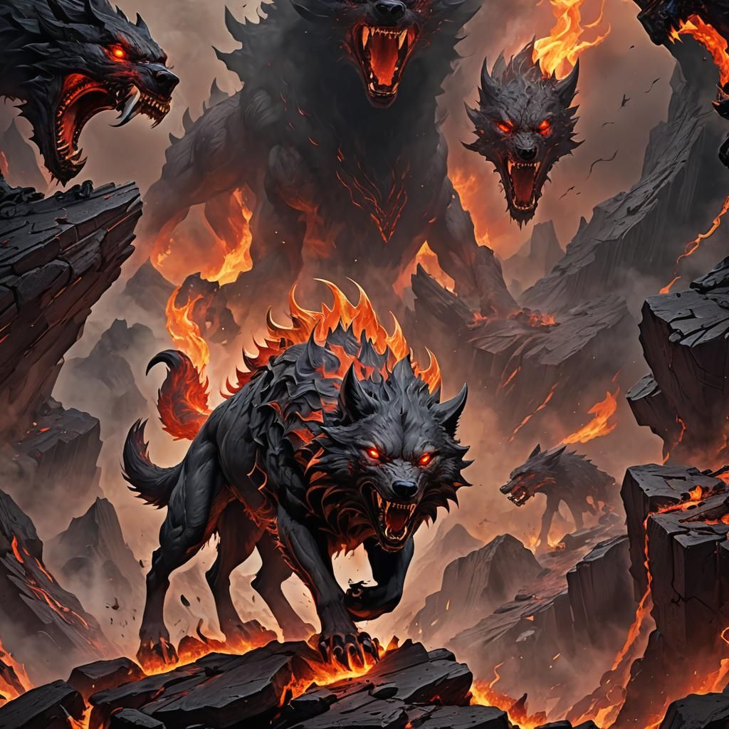 Demonic Wolf escaping from hell, ((red eyes)) - AI Generated Artwork ...