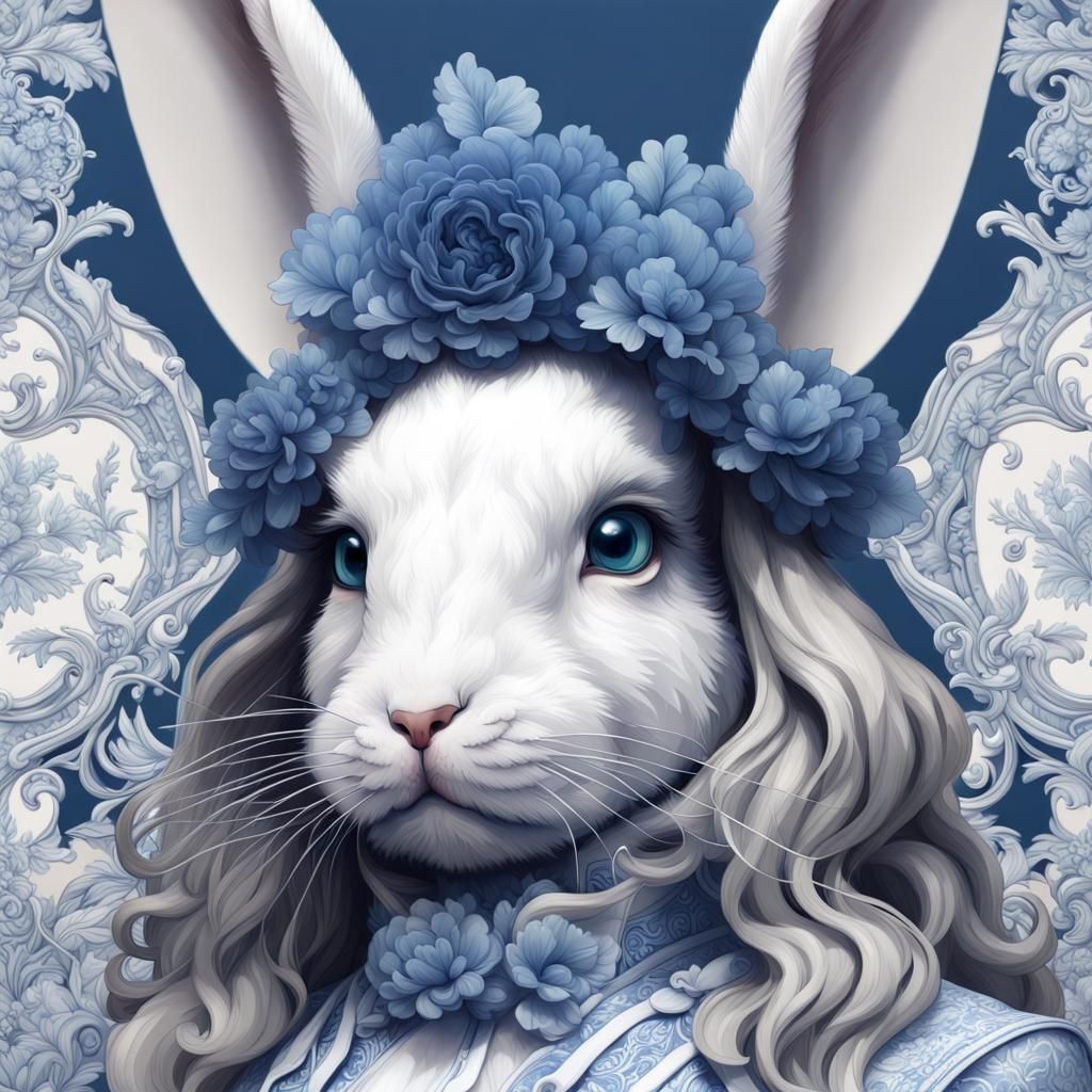 Victorian Toile Rabbit - AI Generated Artwork - NightCafe Creator